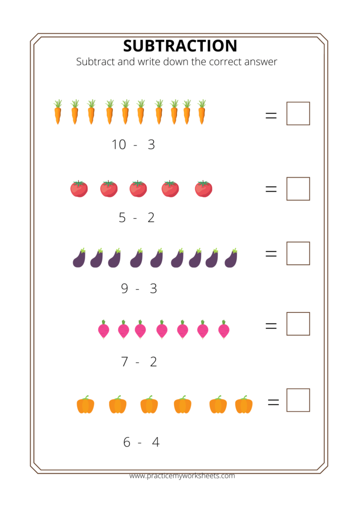 Subtraction Worksheets For Kindergarten Kids - Practice My Worksheets