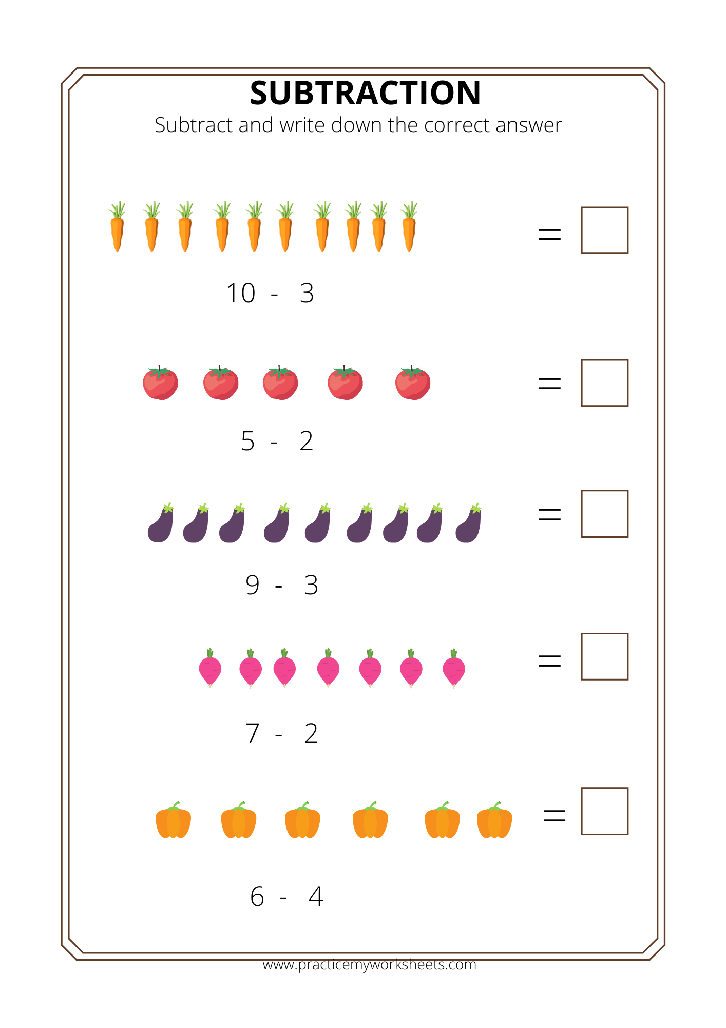 Subtraction Worksheets For Kindergarten Kids - Practice My Worksheets