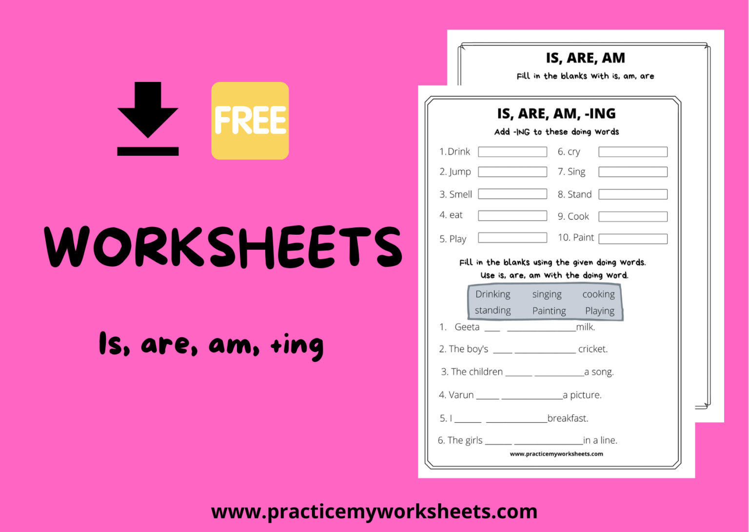 Grammar For Class1 - Is, Are, Am, ing | Free Worksheets