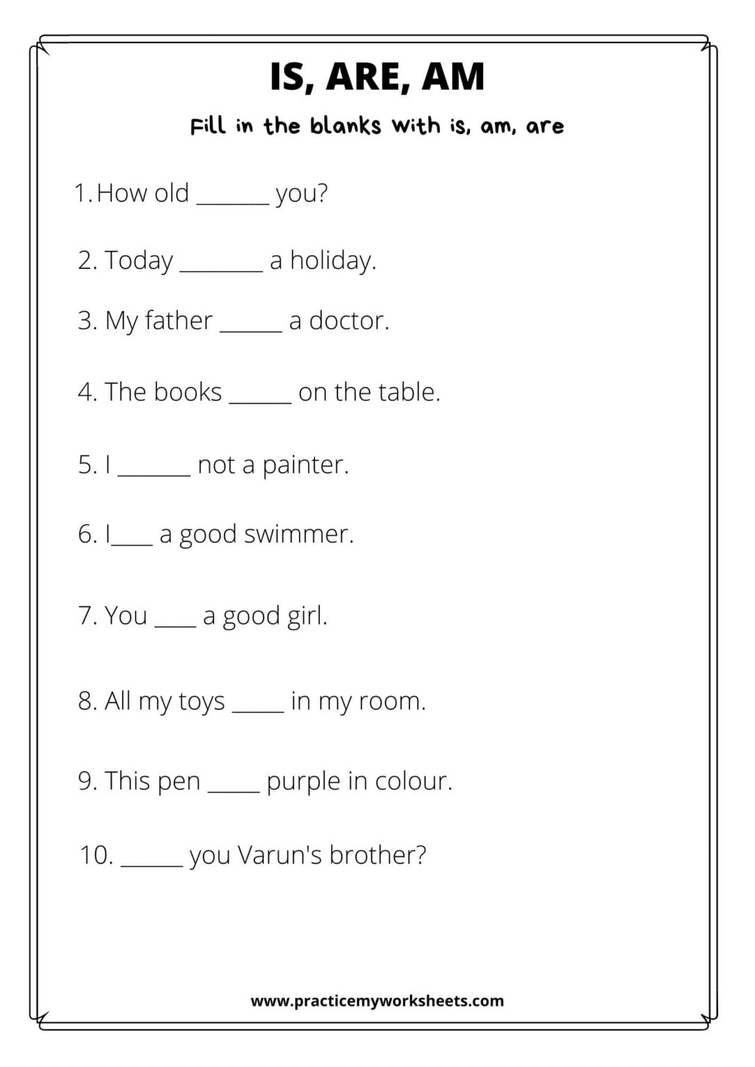 Grammar For Class1 - Is, Are, Am, ing | Free Worksheets