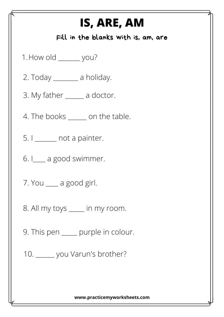 Grammar For Class1 - Is, Are, Am, ing | Free Worksheets